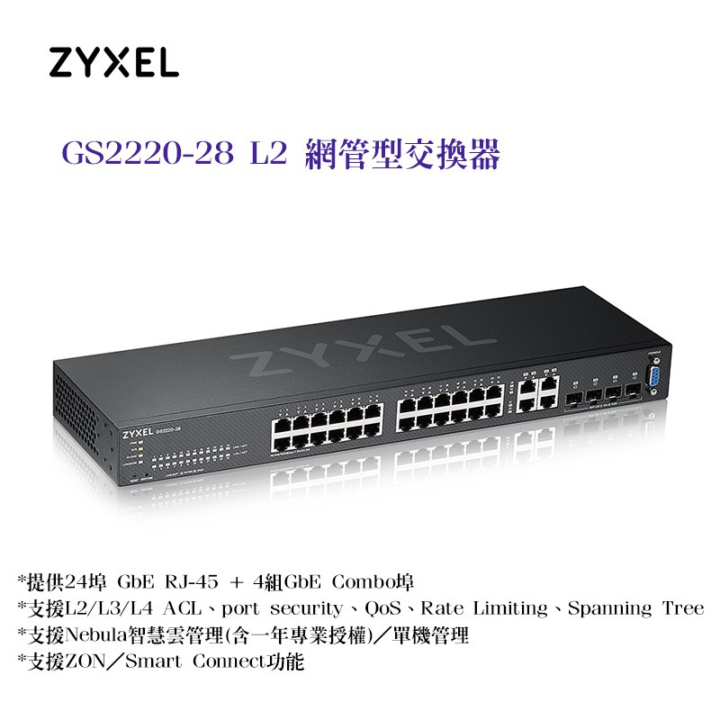 專為融合網路而設計 ZyXEL GS2220-28 GbE L2 網管型交換器 28埠 switch | 蝦皮購物