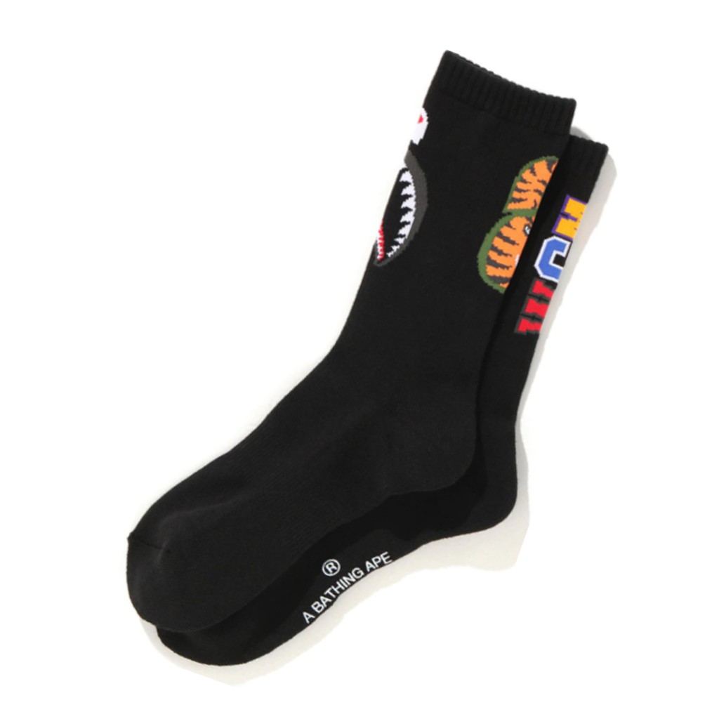 [FLOMMARKET] BAPE Shark Socks A Bathing APE 鯊魚襪子 WGM 黑色 | 蝦皮購物