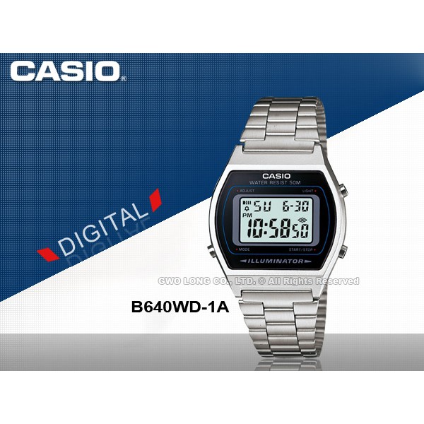 Casio b640wd-1a 復古風方形經典電子男錶 b640wd 國隆手錶專賣店 | BeeCost