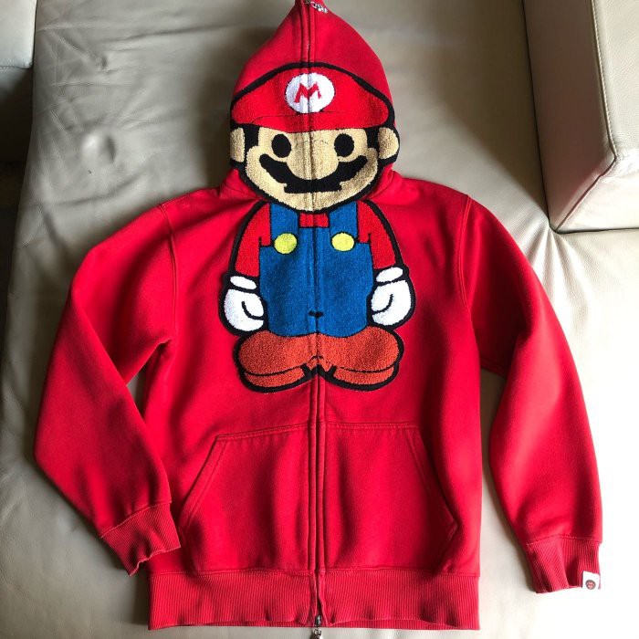 保證正品 A bathing Ape Bape MARIO 馬力歐 紅色 帽夾 連帽外套 日本製 | 蝦皮購物