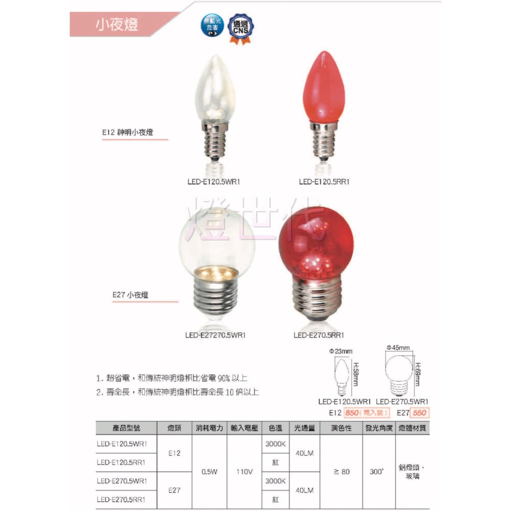 燈世代-舞光 LED 小夜燈 E12/0.5W E27 /0.5W 燈泡 0.5瓦 暖白 紅光 | 蝦皮購物