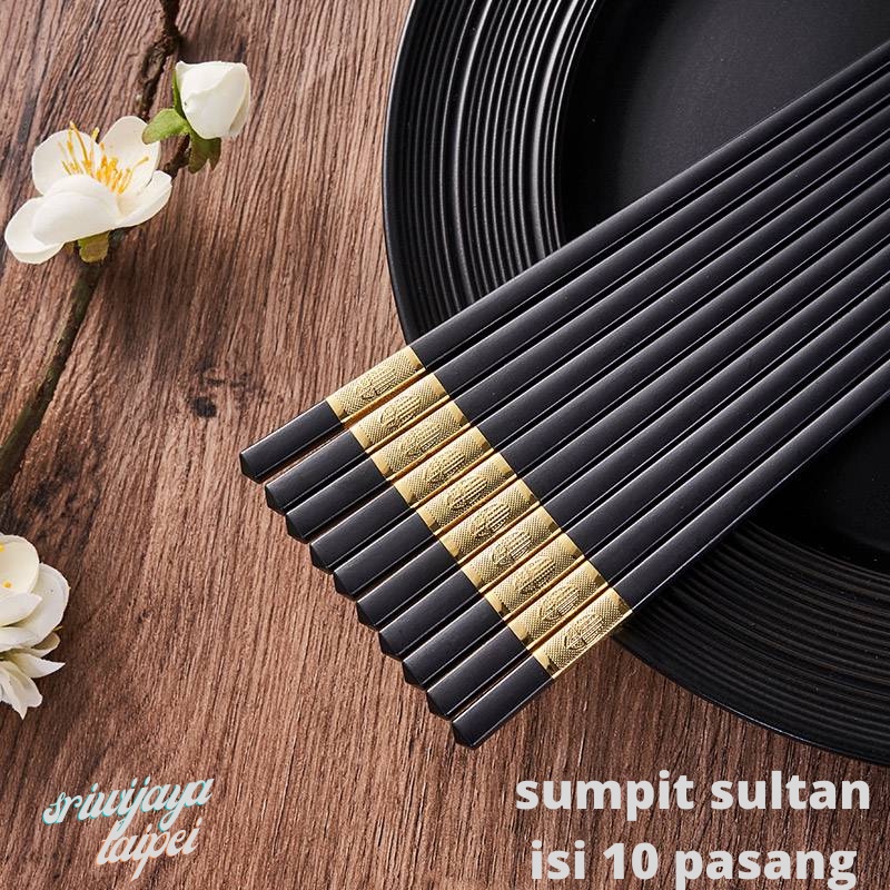 Sumpit Hitam Emas Melamin PREMIUM kualitas Jepang Sultan | 蝦皮購物