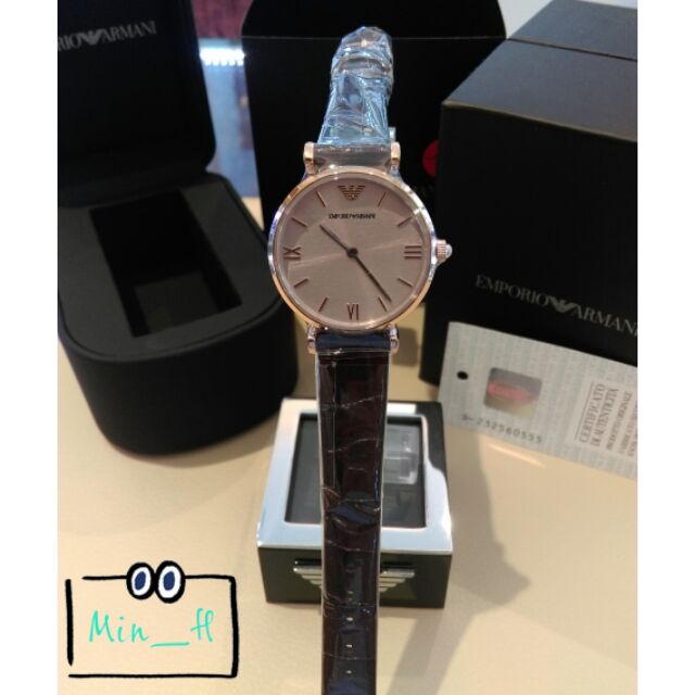 【Emporio Armani】Ladies 羅馬經典石英錶-玫瑰金框x咖啡/32mm(AR1911) | 蝦皮購物