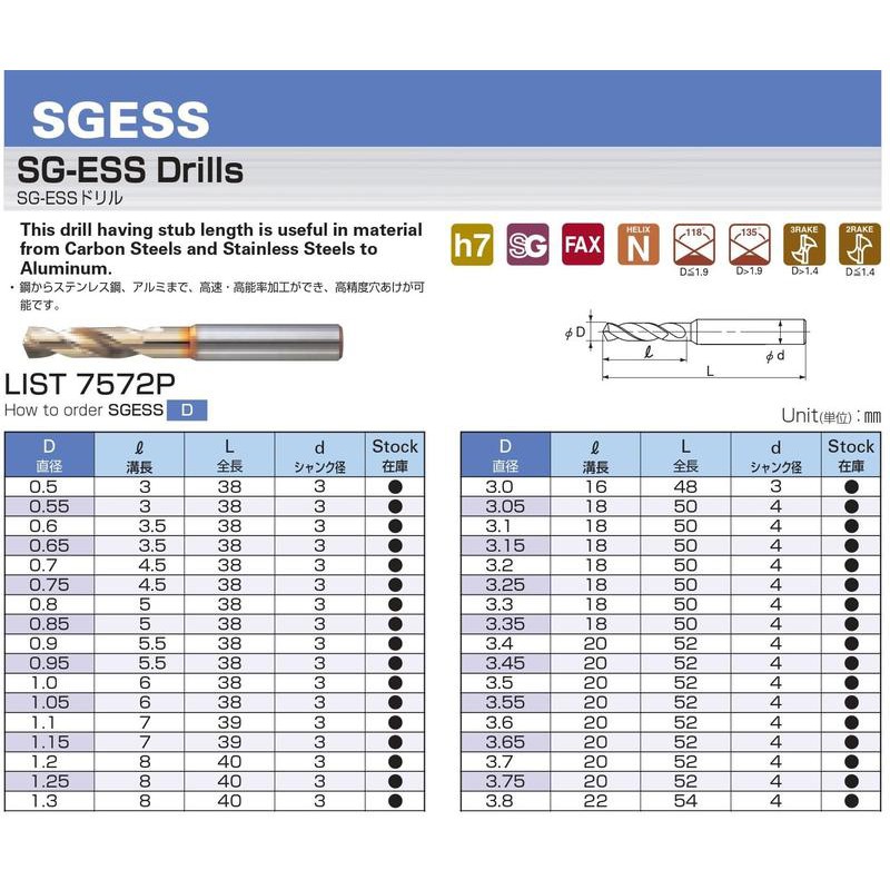 Nachi L7572P SG-ESS 粉末鑽頭 SG-FAX 鑽頭粉末SG短刃L7572P 1.0~3.45規格 | 蝦皮購物