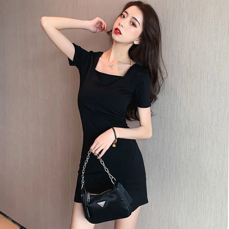 方領A字開岔短洋【3369】PAPI 春夏新款性感貼身韓系INS夜店短版連衣裙開岔洋裝 U領包臀洋 短袖小洋裝 短洋裝 | 蝦皮購物