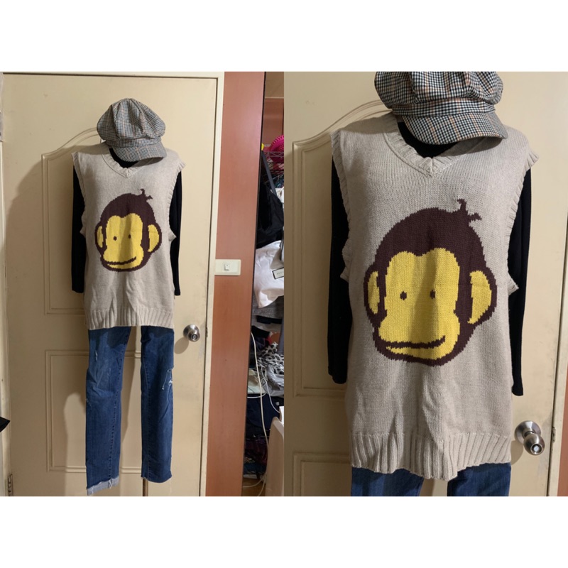 *Xiou’s衣櫥* Banana Chippy A Jolly Monkey （馬桶洋行）男/女 猴子針織背心L | 蝦皮購物
