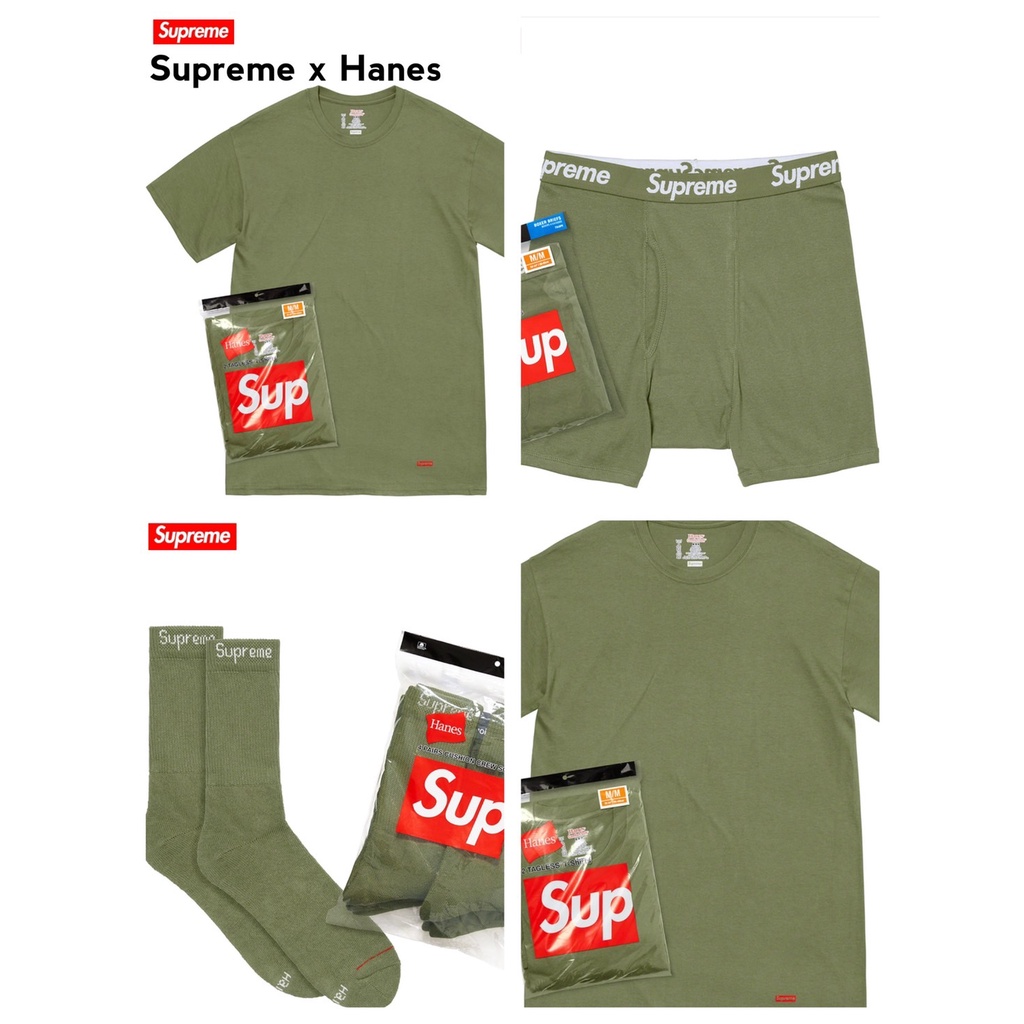 全新正品 2022 S/S 春夏 現貨Supreme x Hanes Tagless Tee 內搭 內衣 內褲 襪子軍綠 | 蝦皮購物