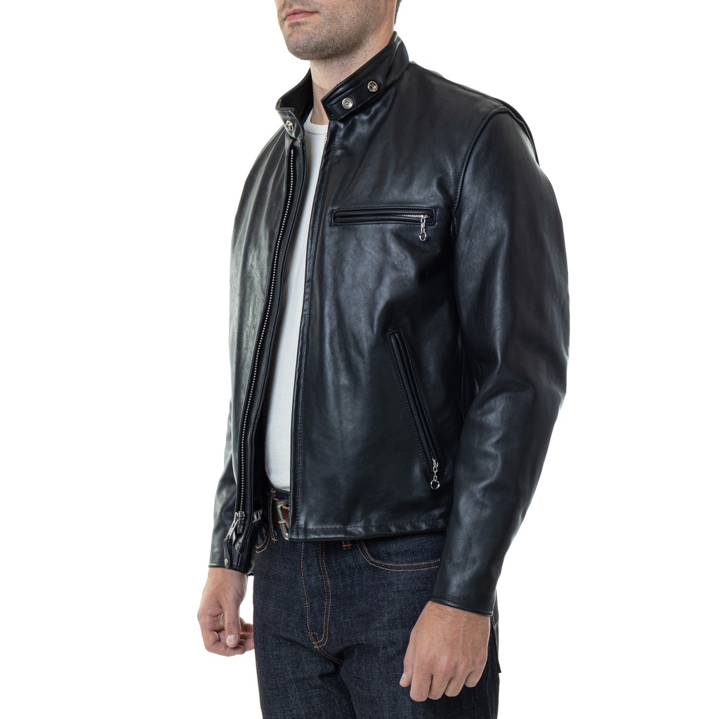 Schott Mens Vintaged Steerhide Leather Cafe Racer Motorcycle Jacket ...