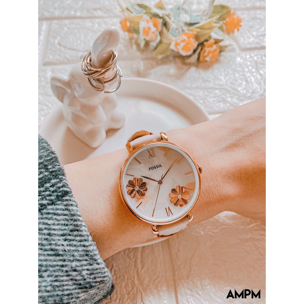 全新 現貨 FOSSIL ES4671 手錶 36mm 玫瑰金錶框 珍珠母貝面盤 粉紅色皮錶帶 女錶 | 蝦皮購物