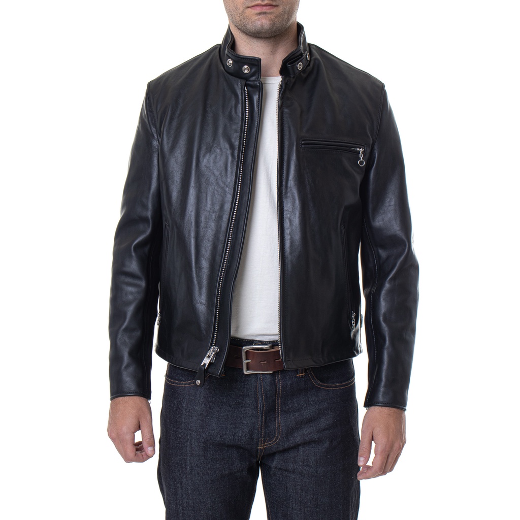 Schott Mens Vintaged Steerhide Leather Cafe Racer Motorcycle Jacket ...