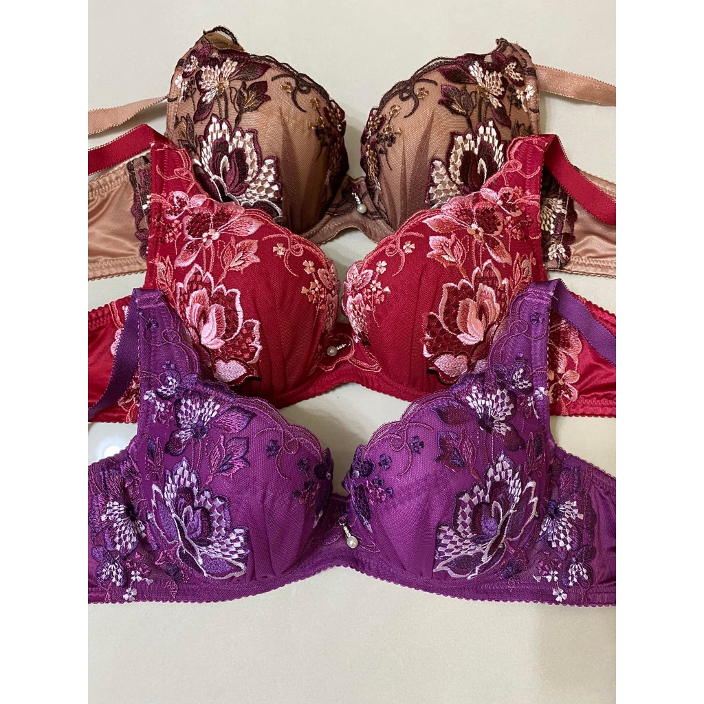 華歌爾 莎露 Salute 刺繡蕾絲 精緻內衣 專櫃內衣 紫色 紅色 咖啡 C70 D70 C75 添加鋅纖維 深V包覆 | 蝦皮購物