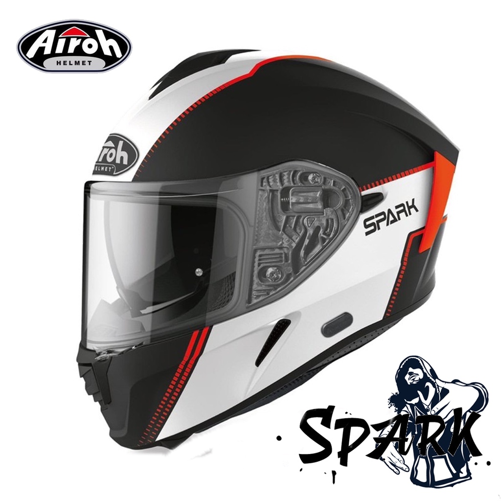 🔥拉風帽🔥AIROH SPARK 消光黑橘 史巴克 #2 內墨片 雙D扣 藍牙耳機孔 義大利品牌 亞版 全罩式安全帽 | 蝦皮購物