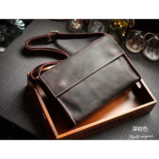 J-2251 手工真皮斜挎包 單肩包時尚郵差包 復古瘋馬皮男包 休閒斜跨包 男包潮包休閒包 頭層牛皮小方包 大容量 | 蝦皮購物