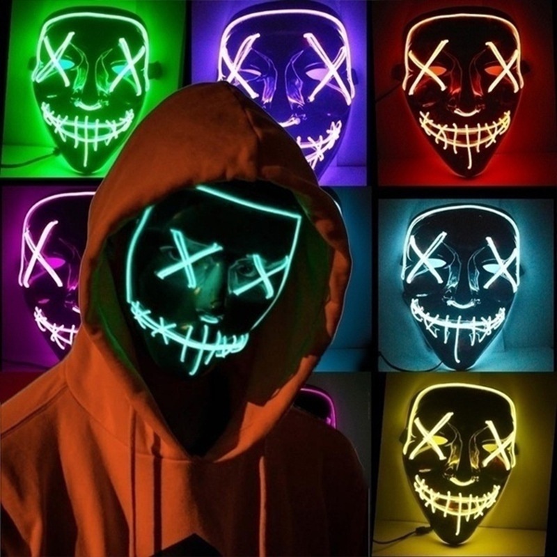Halloween Luminous Neon Mask Led Mask Masque Masquerade Part | 蝦皮購物