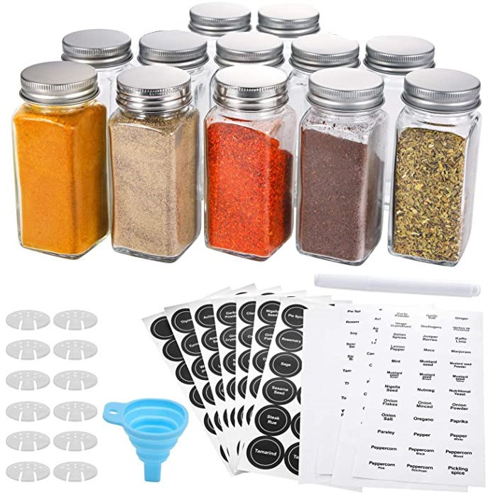 12 pcs Spice Glass Condiment Containers with Cover Lid, Sili | 蝦皮購物
