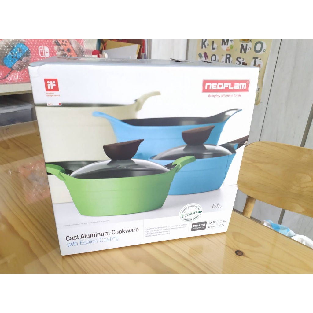 韓國NEOFLAM 24cm 陶瓷不沾湯鍋+玻璃鍋蓋 | 蝦皮購物
