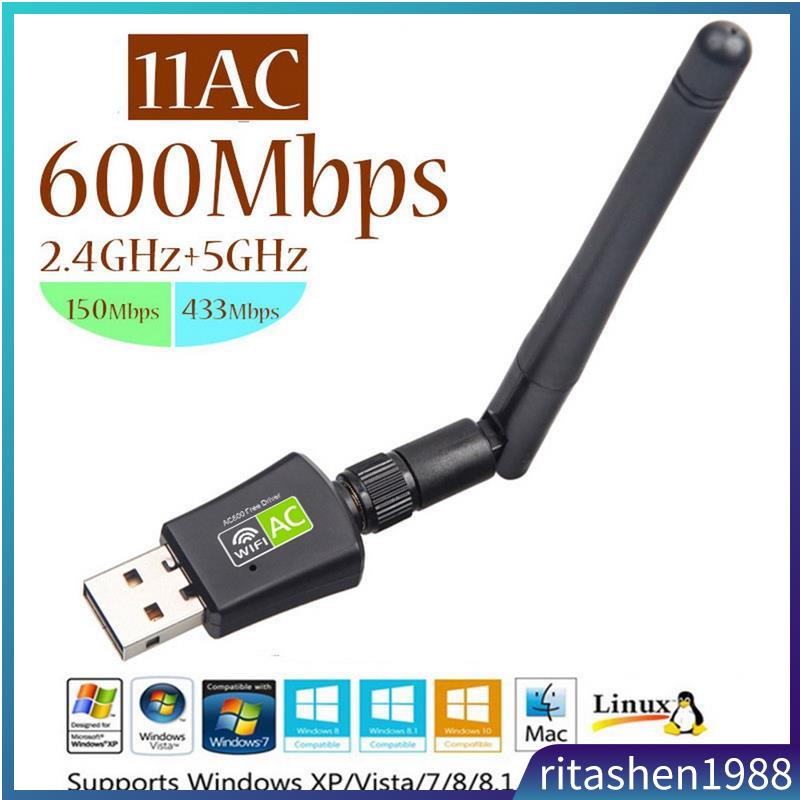 600Mbps USB Wireless Network Card WiFi Adapter 5Ghz 2.4Ghz L | 蝦皮購物
