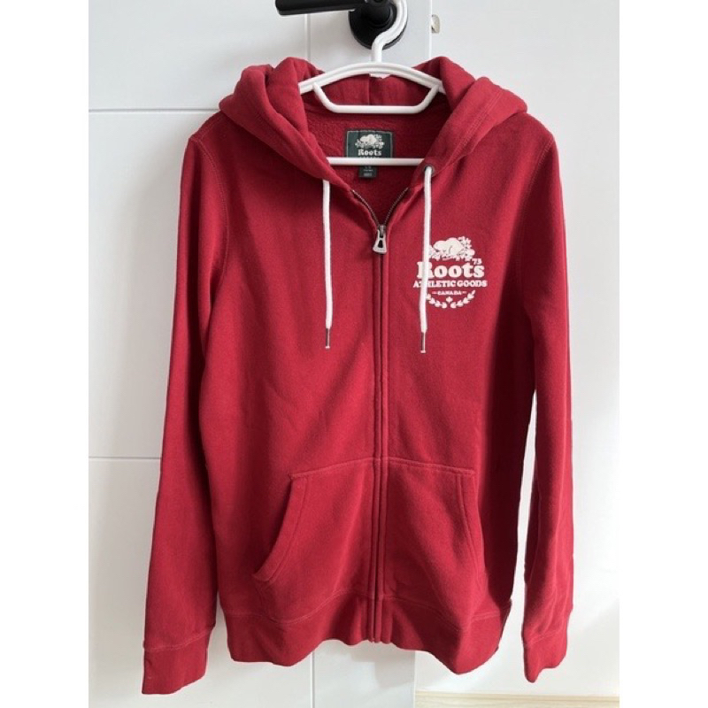 女款 零碼M-ROOTS 紅色。經典海貍。長袖連帽刷毛外套 | 蝦皮購物