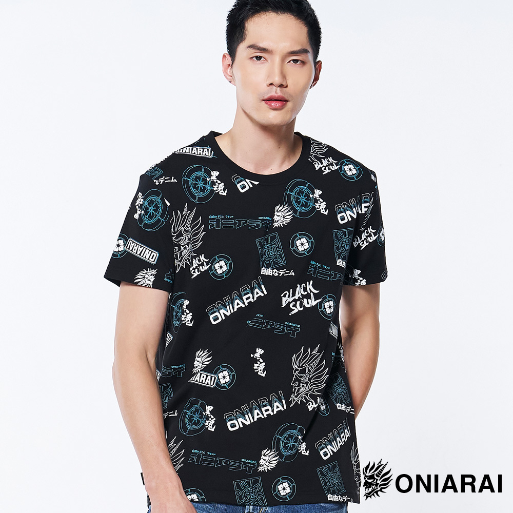 BLUE WAY 鬼洗 ONIARAI - 男款 大和魂家紋半剖短TEE 黑 - Goodfind找推薦、比價格