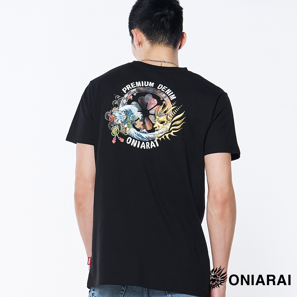 BLUE WAY 鬼洗 ONIARAI - 男款 大和魂家紋半剖短TEE 黑 - Goodfind找推薦、比價格
