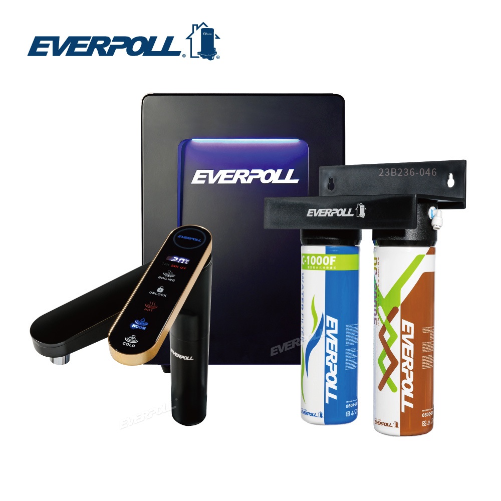 EVERPOLL EVB-398+DCP-3000HA 智能廚下型三溫UV觸控飲水機+經典複合淨水器 2.5L冷/3L熱水箱 規格價格總覽