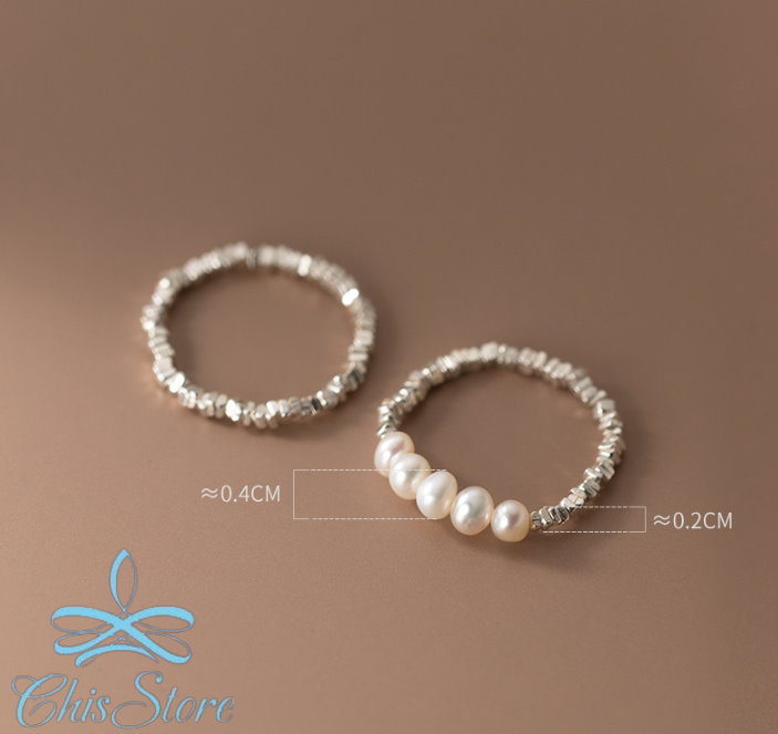 純銀戒指【925碎銀戒指】韓國戒指 珍珠戒指 光面戒指 彈力戒指 女 串珠戒指 氣質戒指 整體純銀 抗過敏戒指 CHIS - 新奇飾品chisstore - iOPEN Mall