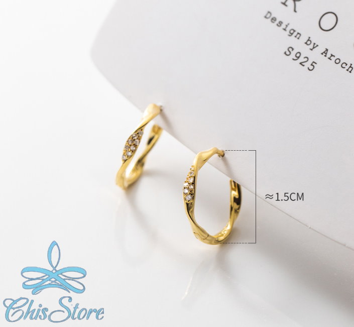 韓國耳環【氣質水晶耳環】純銀925耳環 防過敏耳環 氣質耳環 交叉耳環 小鑽耳環 質感耳環 純銀圓形耳環 銀色耳環 圓圈 - 新奇飾品chisstore - iOPEN Mall