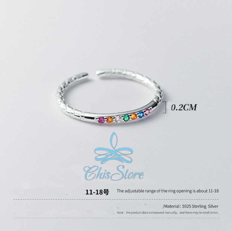 純銀戒指【一字彩鑽戒指】雕刻戒指 一字戒指 氣質戒指 水鑽戒指 鑲鑽戒指 女 開口戒指 抗過敏戒指 整體純銀 CHIS - 新奇飾品chisstore - iOPEN Mall