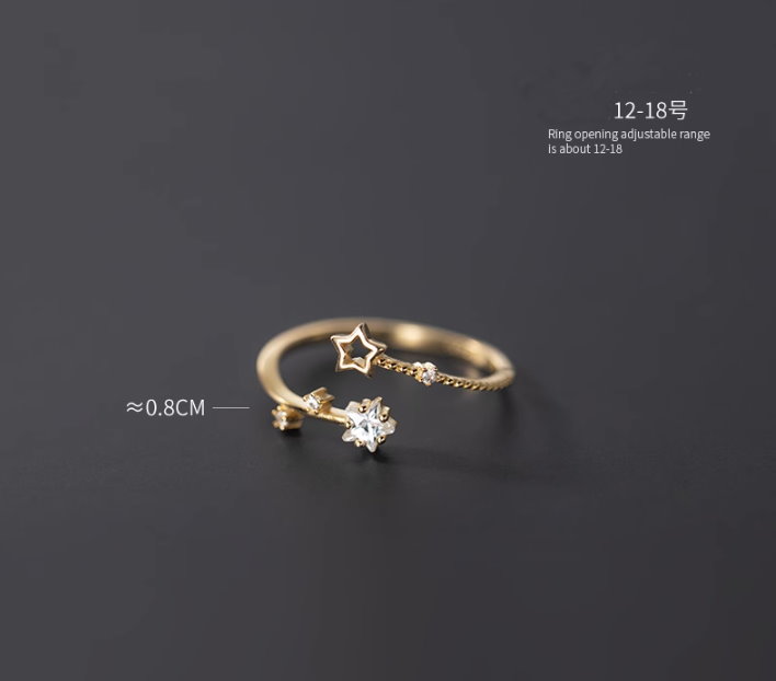 【星鑽戒指】韓式戒指 簡約戒指 純銀戒指 星星 造型戒指 食指戒指 925 戒指 防水戒指 開口戒指 鋯石戒指 金色戒指 - 新奇飾品chisstore