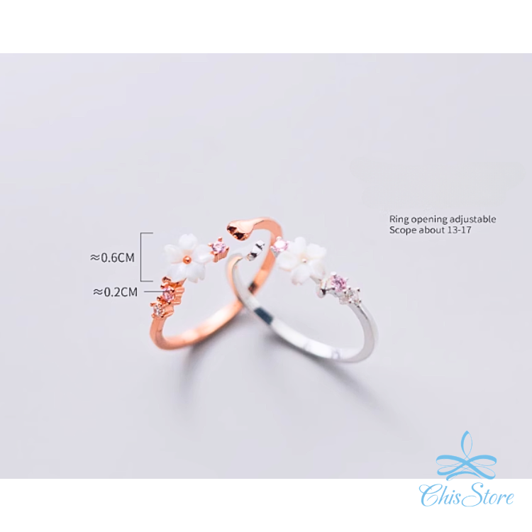 CHISSTORE【花緣水晶戒指】韓國 貝殼花 小白花朵 水晶戒指 玫瑰金 氣質戒指 開口 水鑽戒指 S925純銀戒指 - 新奇飾品chisstore - iOPEN Mall