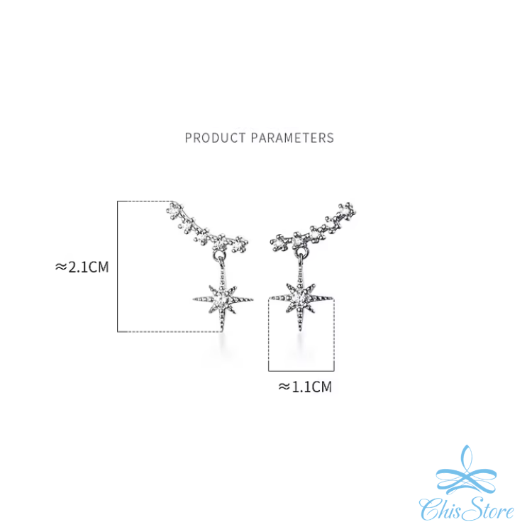 CHISSTORE 韓國 北斗七星 簡約 水鑽 小鑽 五角星 星星 一字 微笑 防過敏耳環 女 S925 純銀耳環 耳針 - 新奇飾品chisstore - iOPEN Mall