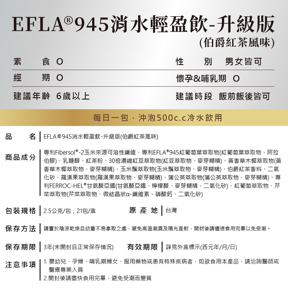 消水輕盈飲 21包/盒⚜️NEW LIFE 專利EFLA®945 紅葡萄葉萃取物 玉米鬚 蒲公英 甘氨酸亞鐵 - MITUS - iOPEN Mall