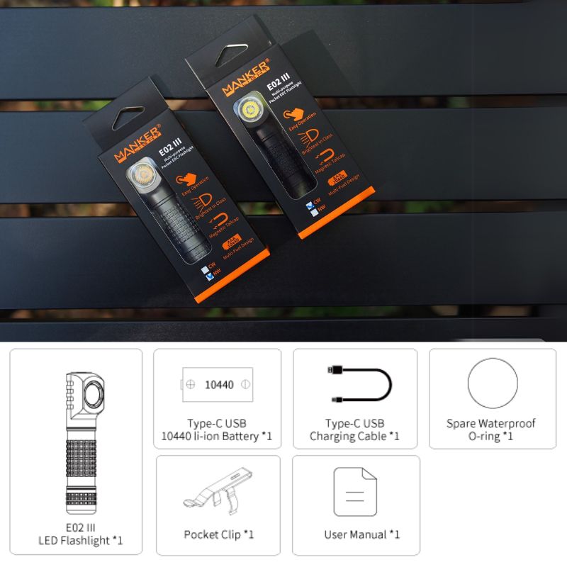 Manker E02 III 【鈦-冷白】560流明 80米 EDC隨身手電筒 尾部磁吸 雙向背夾 AAA/10440 - PChome 24h購物